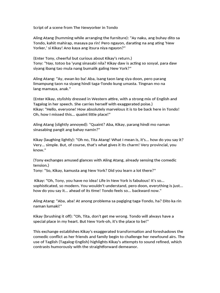 Sir Rey's Script of A Scene From The Newyorker in Tondo | PDF | Philippines