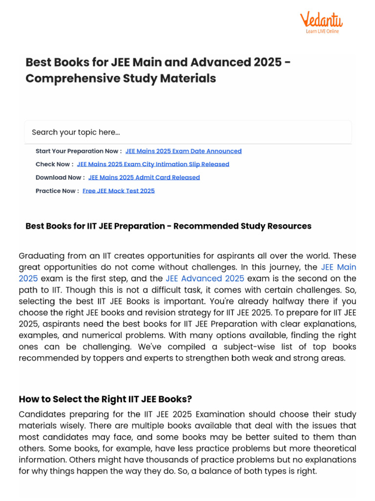 Best Books For JEE Main and Advanced 2025 - Comprehensive Study ...