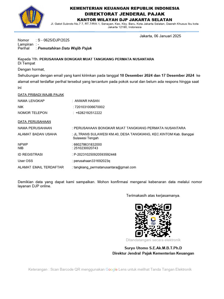 Pemutakhiran Data Pajak Perusahaan | PDF