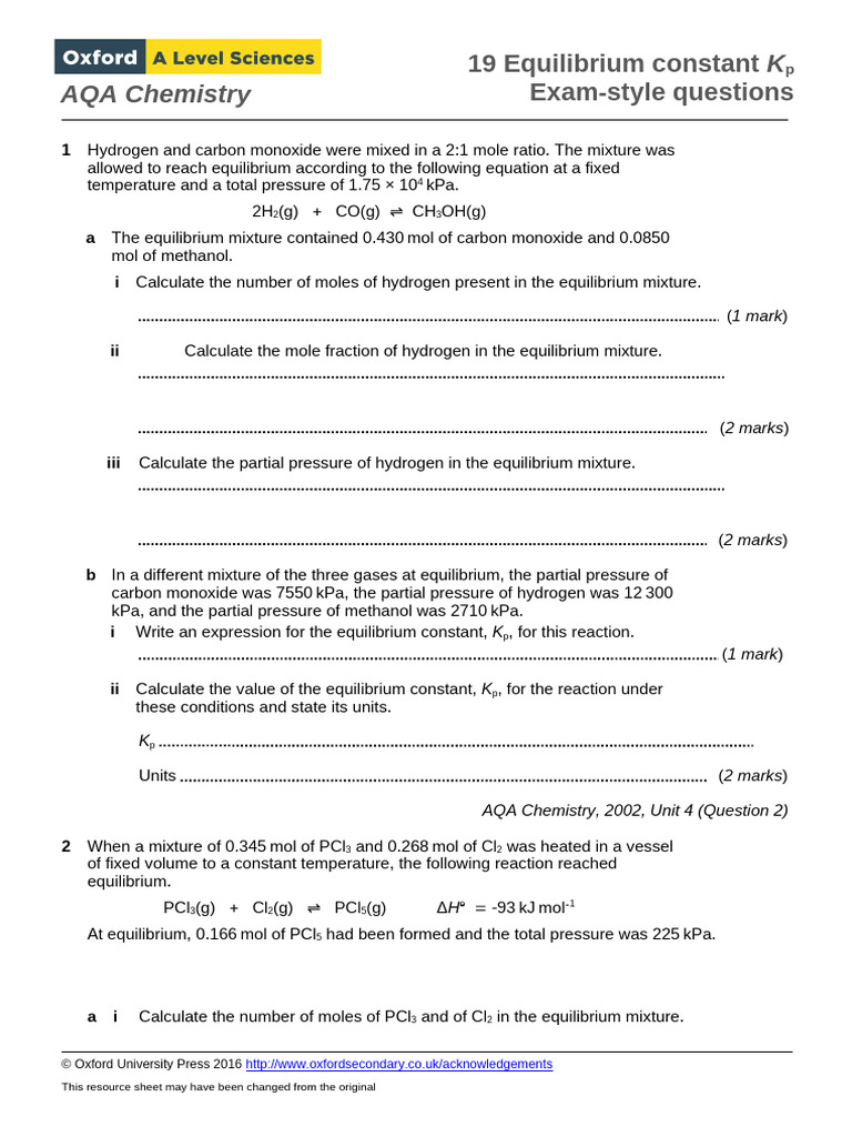 Equilibria Questions | PDF | Chemical Equilibrium | Mole (Unit)