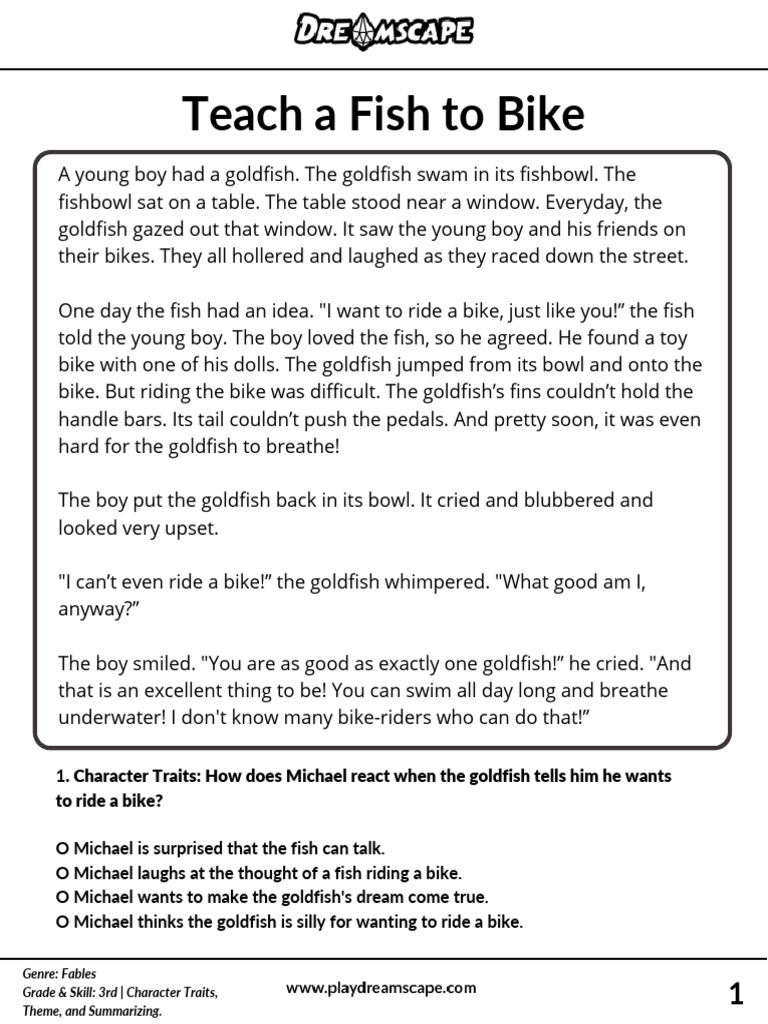 Teach A Fish To Bike: - Character Traits: How Does Michael React When ...
