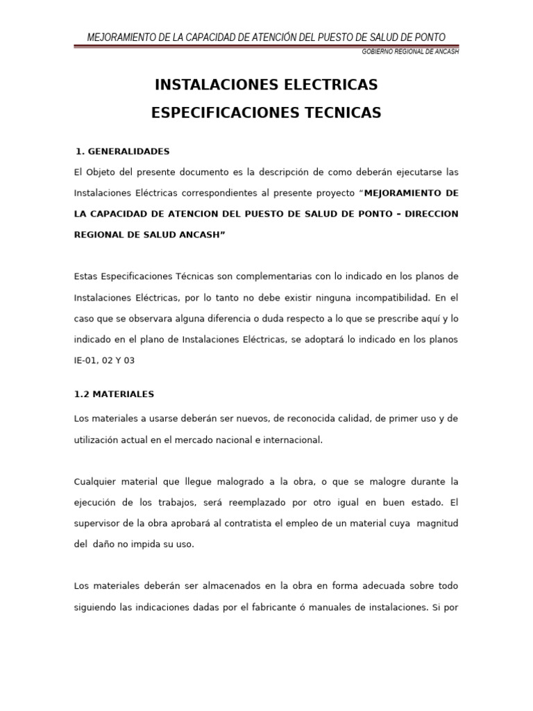 Especificaciones Tecnicas - Inst. Electricas | PDF | Ingenieria Eléctrica | Bomba