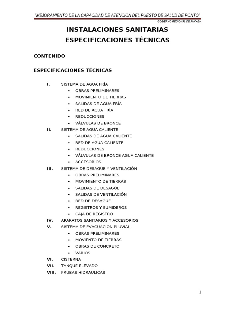 ESPECIFICACIONES TECNICAS - INST. SANITARIAS | PDF | Agua | Hormigón