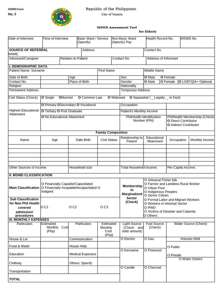 MSWD Assessment Tool For Elderly | PDF | Caregiver | Medical Diagnosis