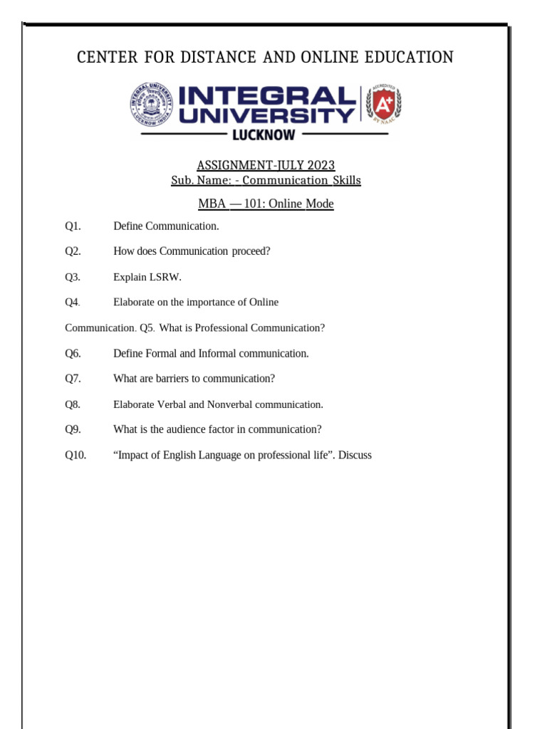 Center For Distance and Online Education: Assignment-July 2023 | PDF