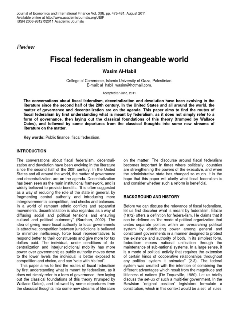 Fiscal Federalism in Changeable World | PDF | Economics | Decentralization