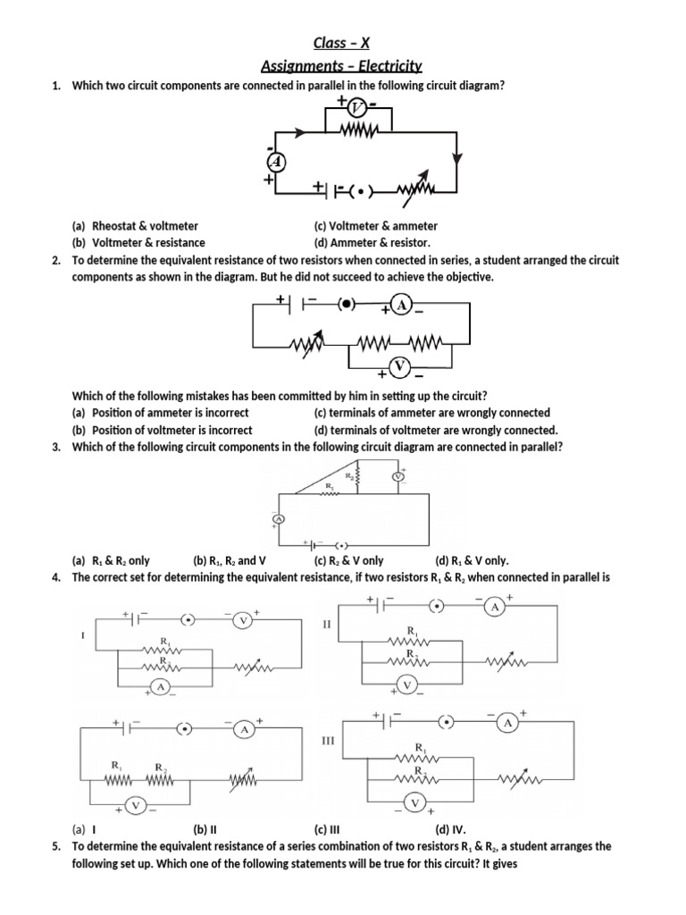 Assignments - Electricity 1 | PDF | Electrical Resistance And Conductance | Series And Parallel ...