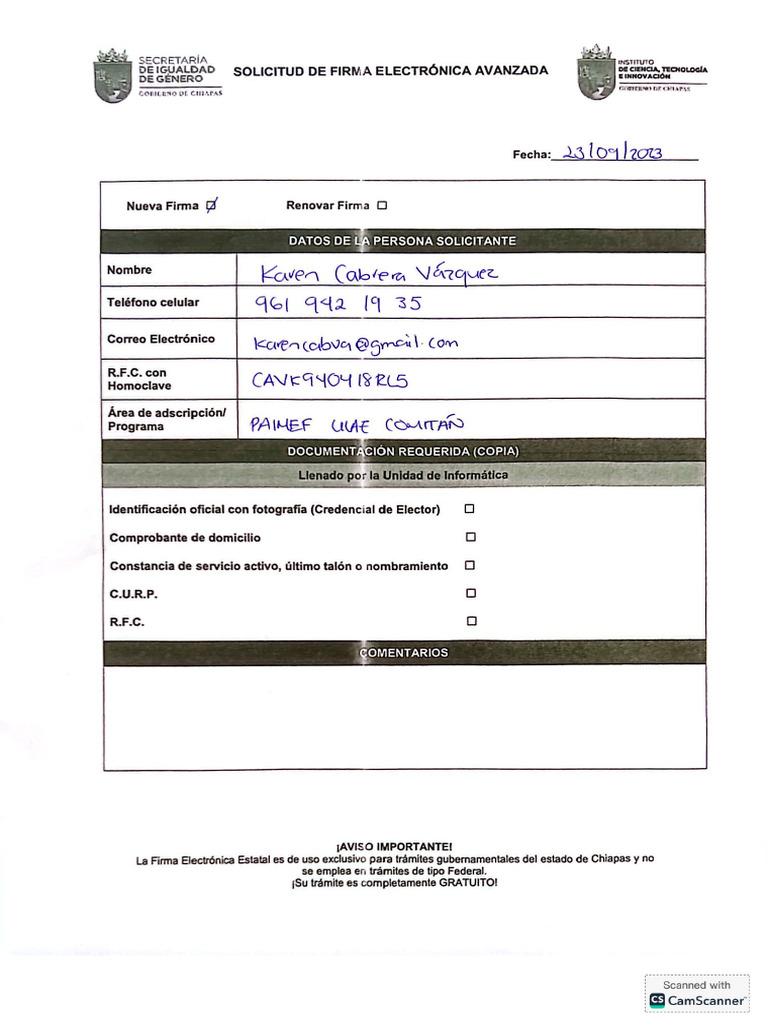 Solicitud de Firma Electrónica Avanzada | PDF