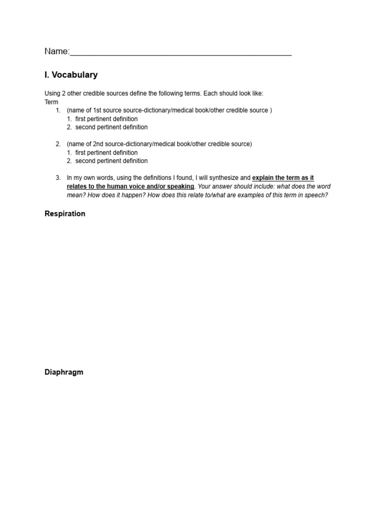 Anatomy Vocabulary | PDF