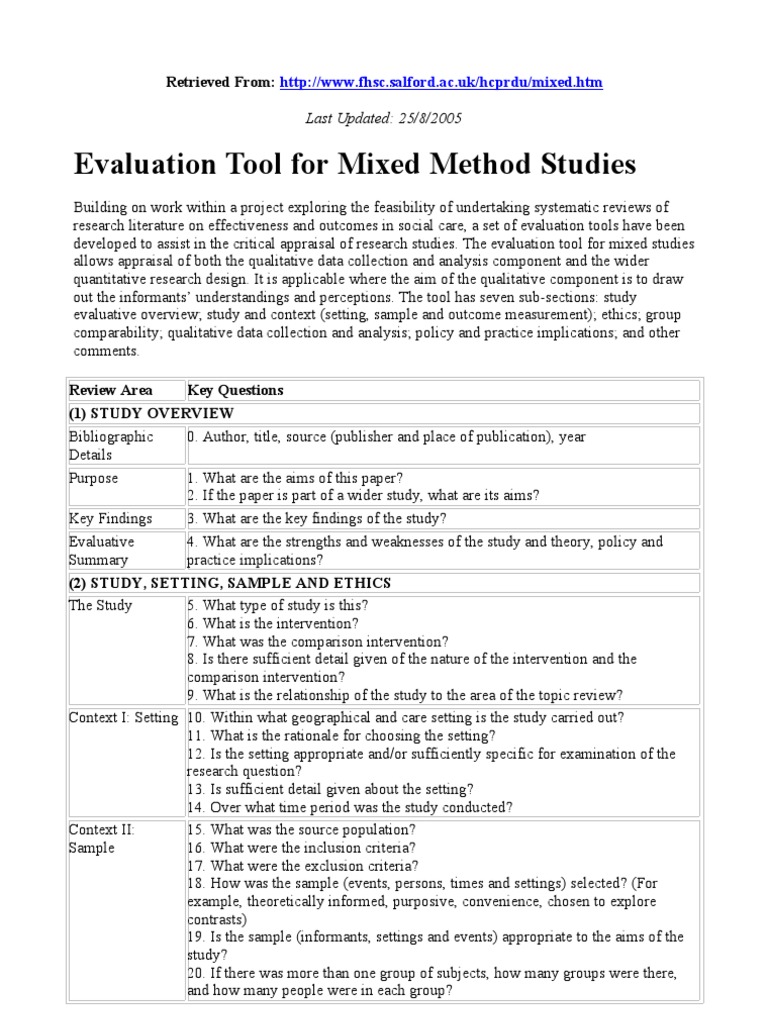 Evaluation Tool for Mixed Method Studies | PDF | Data Analysis ...