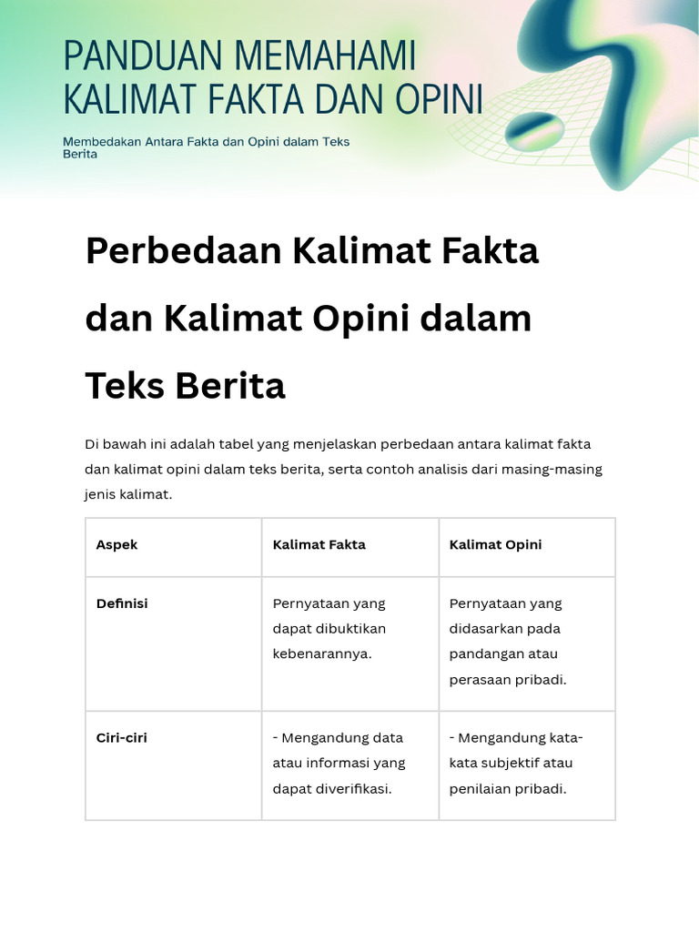 Perbedaan Kalimat Fakta Dan Kalimat Opini Dalam Teks Berita | PDF