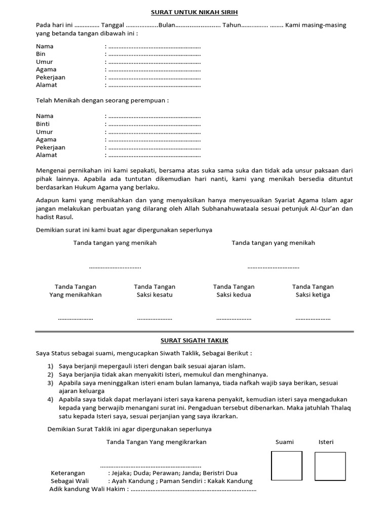 Surat Pernikahan Sirih dan Kesaksian | PDF