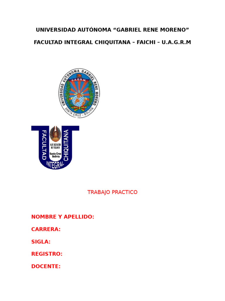 Carátula para Trabajo Práctico FAICHI | PDF