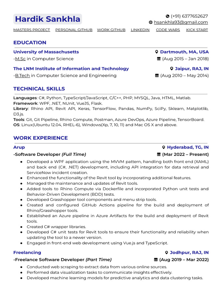 CV Hardik Sankhla (1) - 250108 - 180517 | PDF | Computer Science | Computing