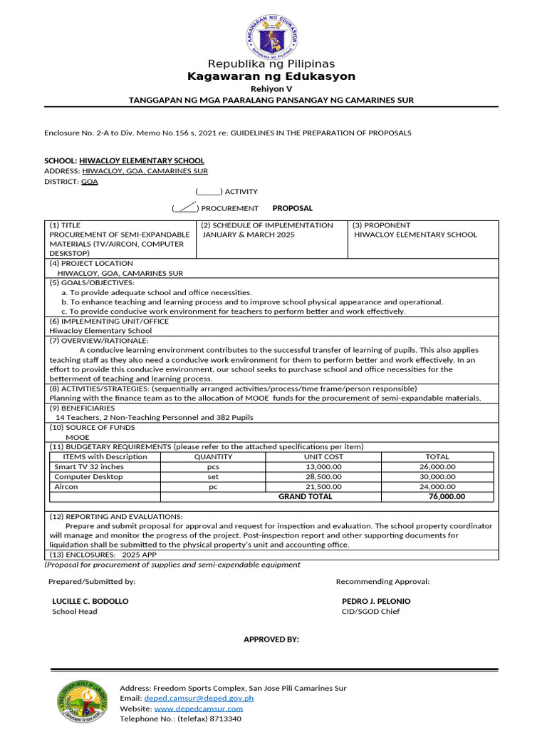 Proposal | PDF | Procurement | Computing
