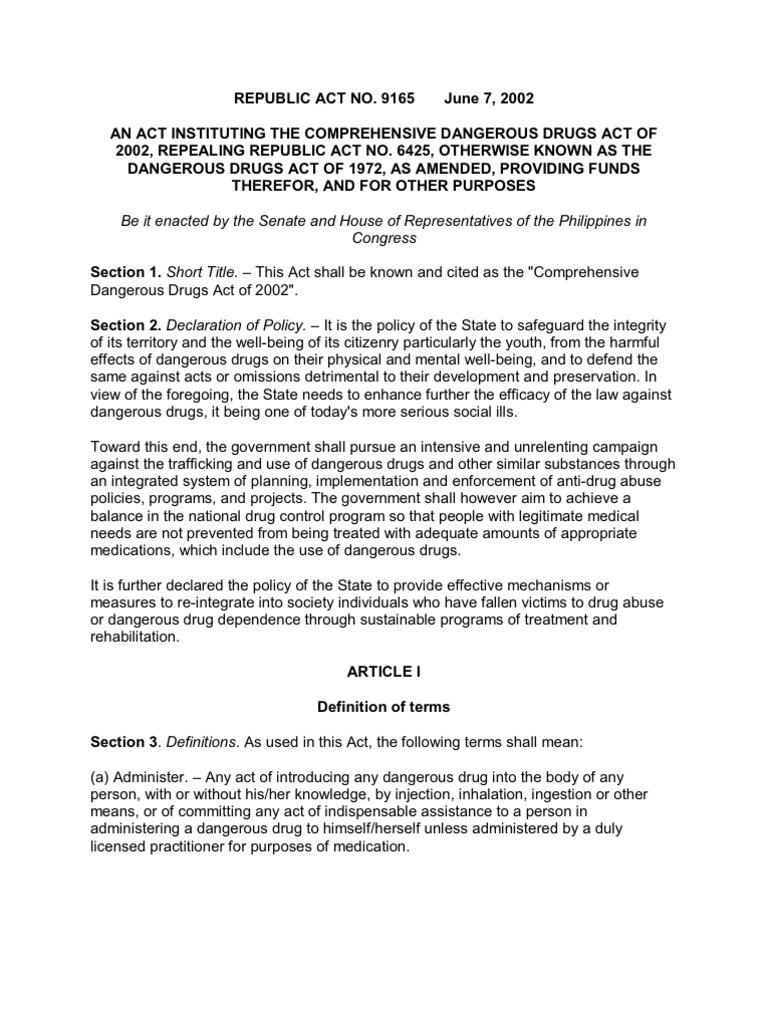 Republic Act No 9165 of 2002 | PDF | Narcotic | Asset Forfeiture