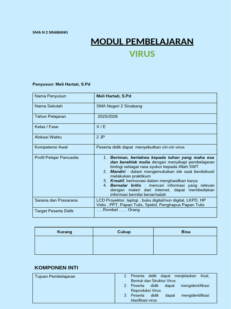 Modul Ajar Virus | PDF