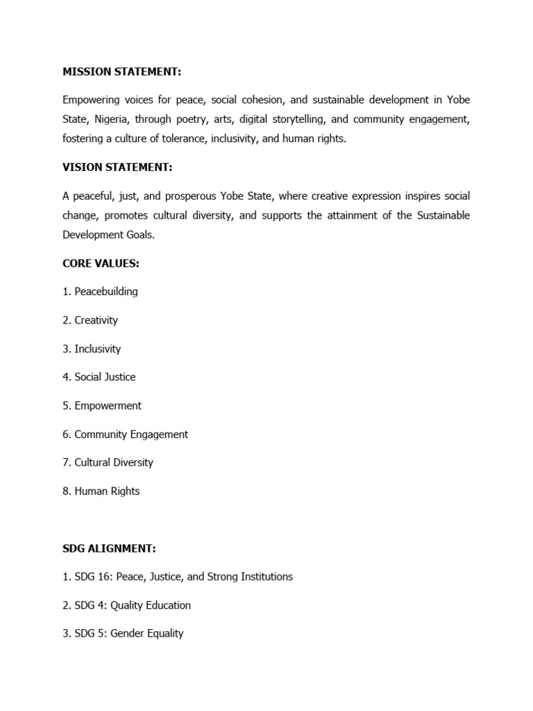 vision and mission-- | PDF | Empowerment | Peacebuilding