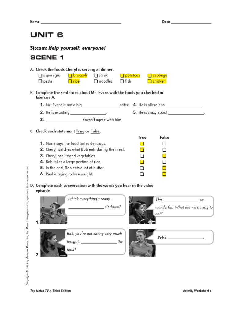 UNIT 06 TV Activity Worksheets | PDF | Candy | Foods