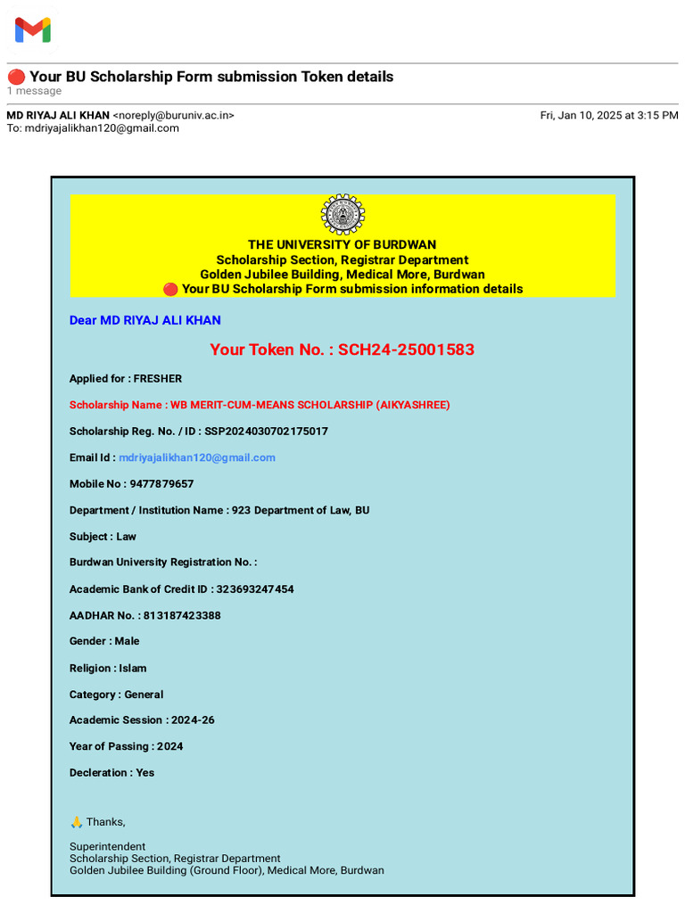 BU Scholarship Form Submission Details | PDF
