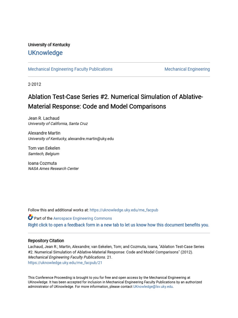 Ablation Test-Case Series #2. Numerical Simulation of Ablative-Ma | PDF ...