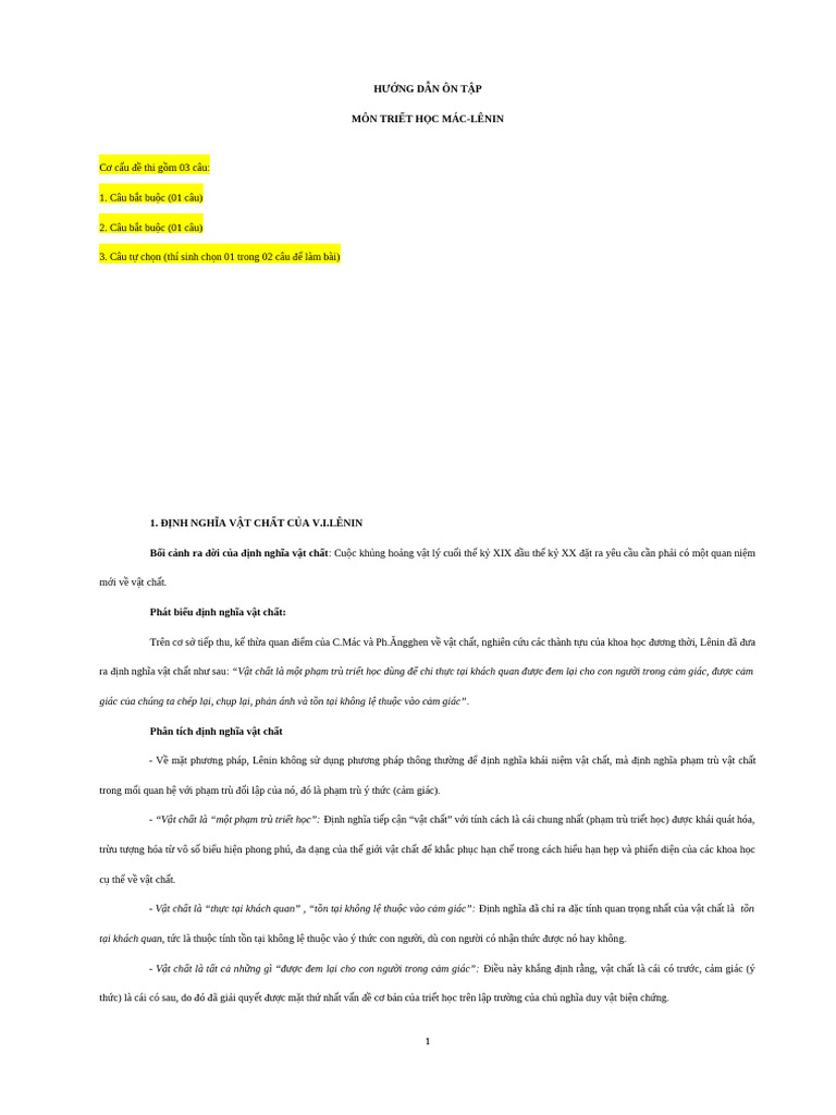 Huong Dan On Tap Mon Triet Hoc Mac Lenin HUL | PDF