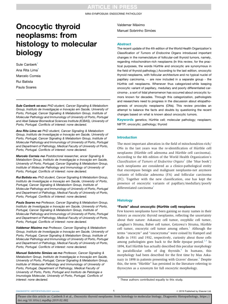 Oncocytic Thyroid Neoplasms Overview | PDF | Neoplasms | Carcinoma