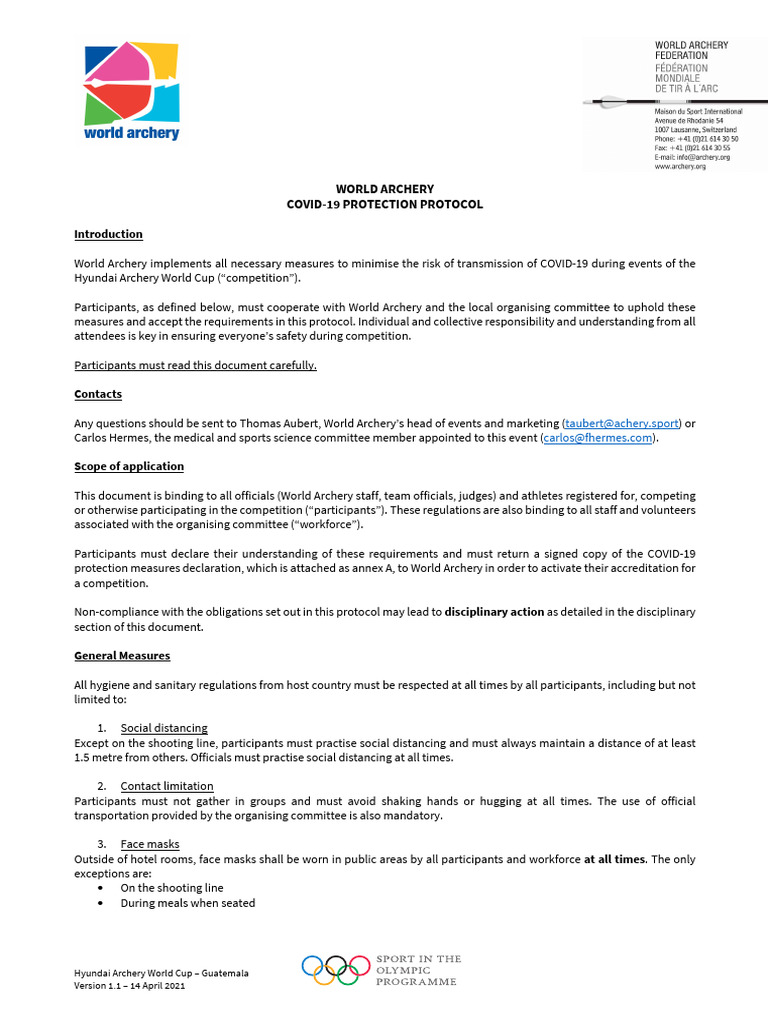 COVID-19 Protocol for Hyundai Archery Cup | PDF