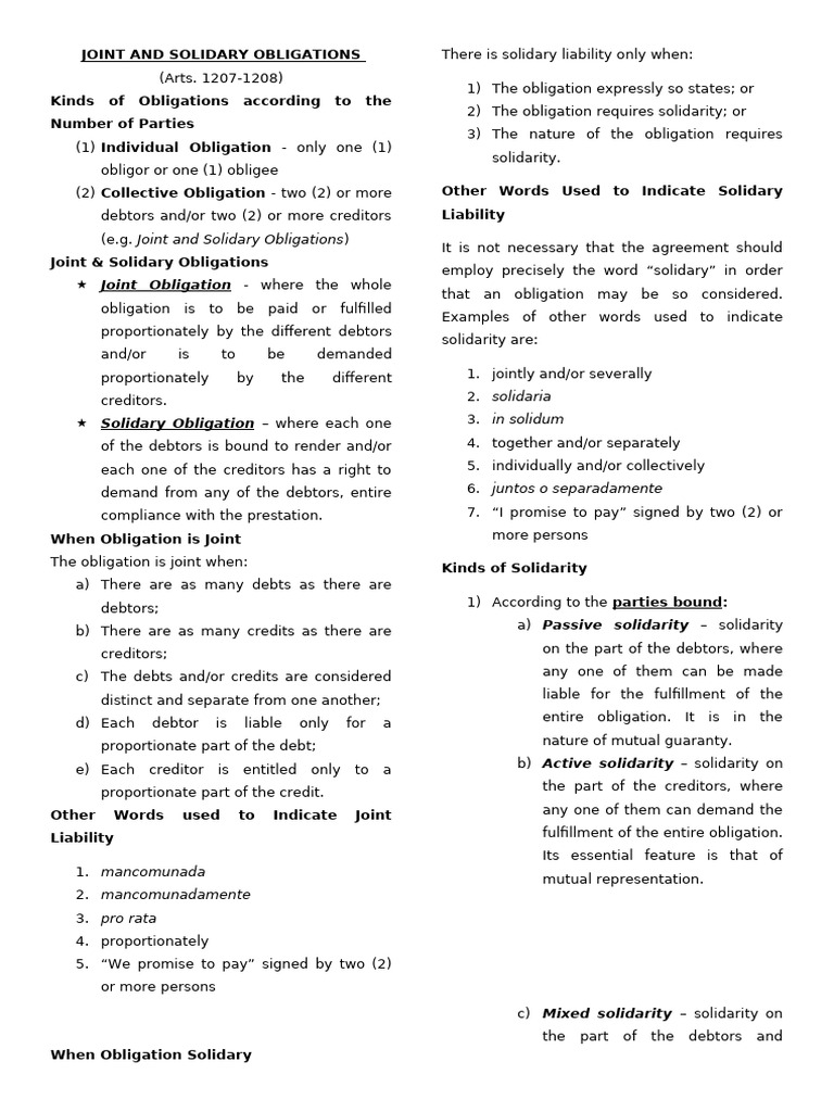 CH. 3, SEC. 4 - JOINT AND SOLIDARY OBLIGATIONS | PDF | Solidarity | Debtor