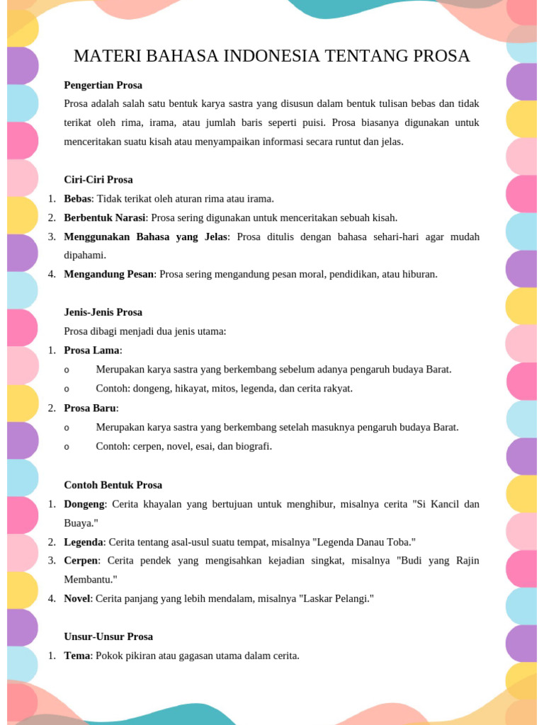 Materi Bahasa Indonesia Tentang Prosa | PDF