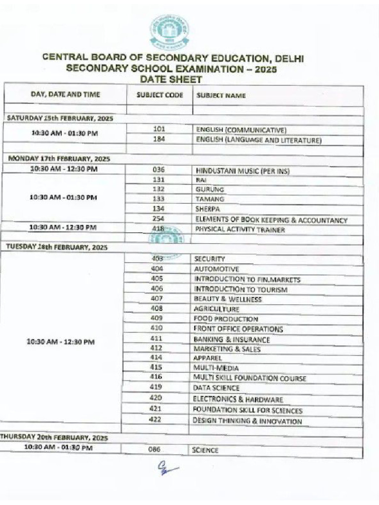 Class 10 Board Datesheet 2024-25 | PDF
