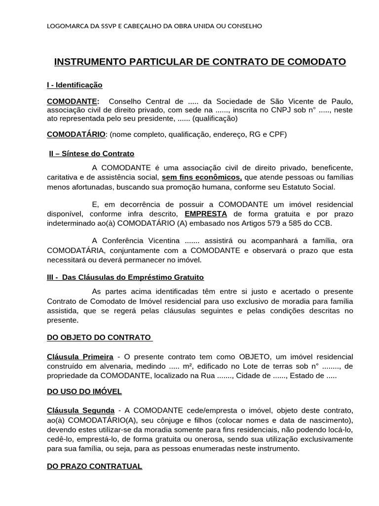 Modelo-Contrato-de-Comodato | PDF | Direito Civil (sistema jurídico ...