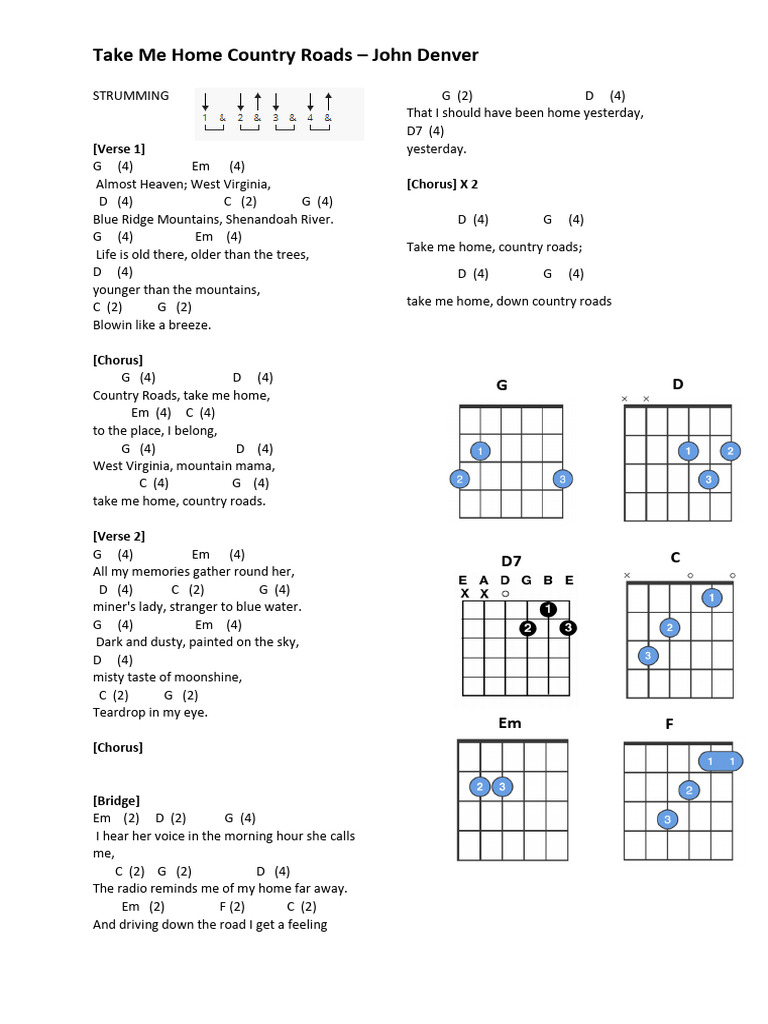 Take Me Home Country Roads Guitar Chords | PDF