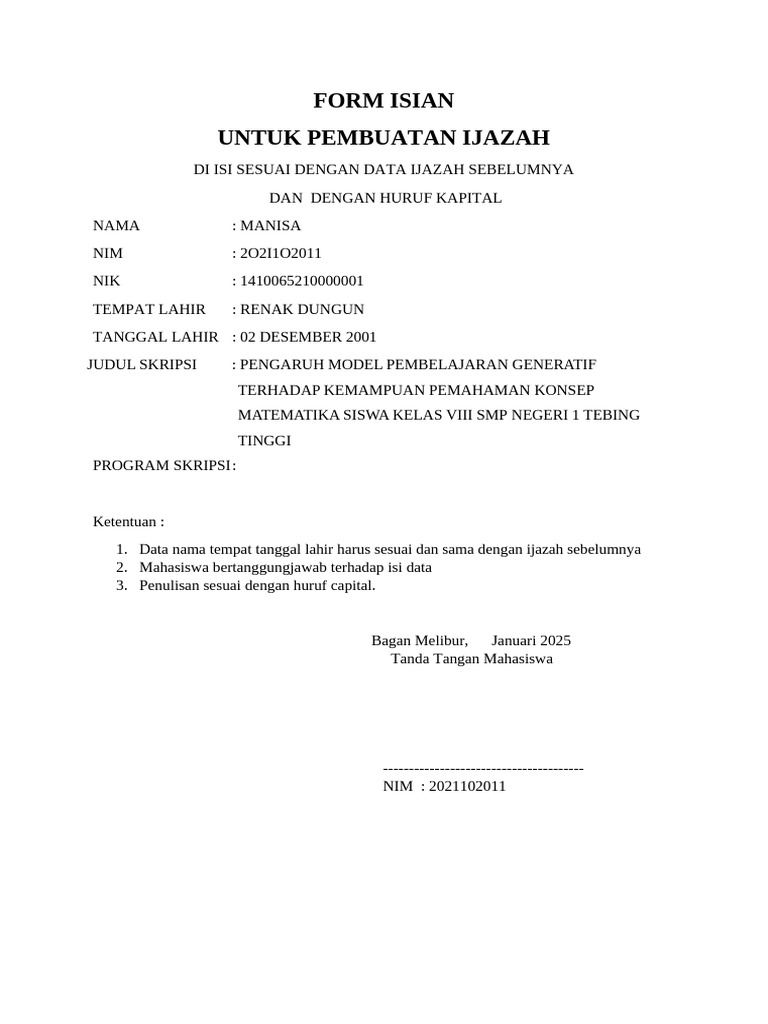 Form Isian Ijazah | PDF