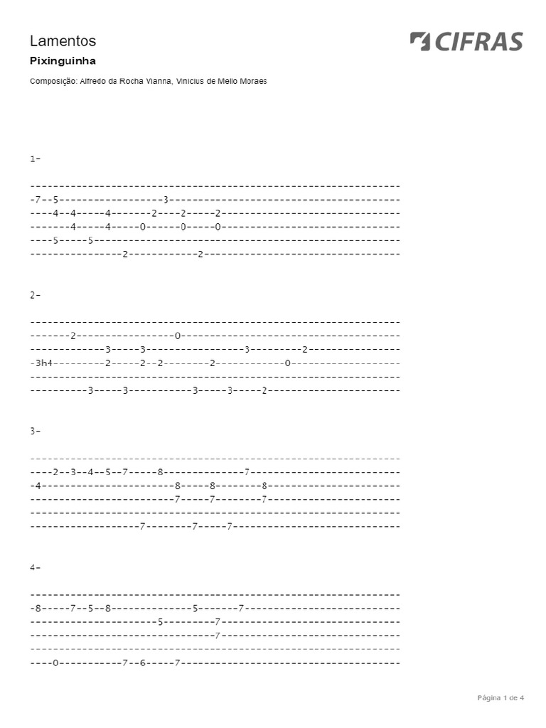CIFRAS Tablatura Pixinguinha Lamentos | PDF