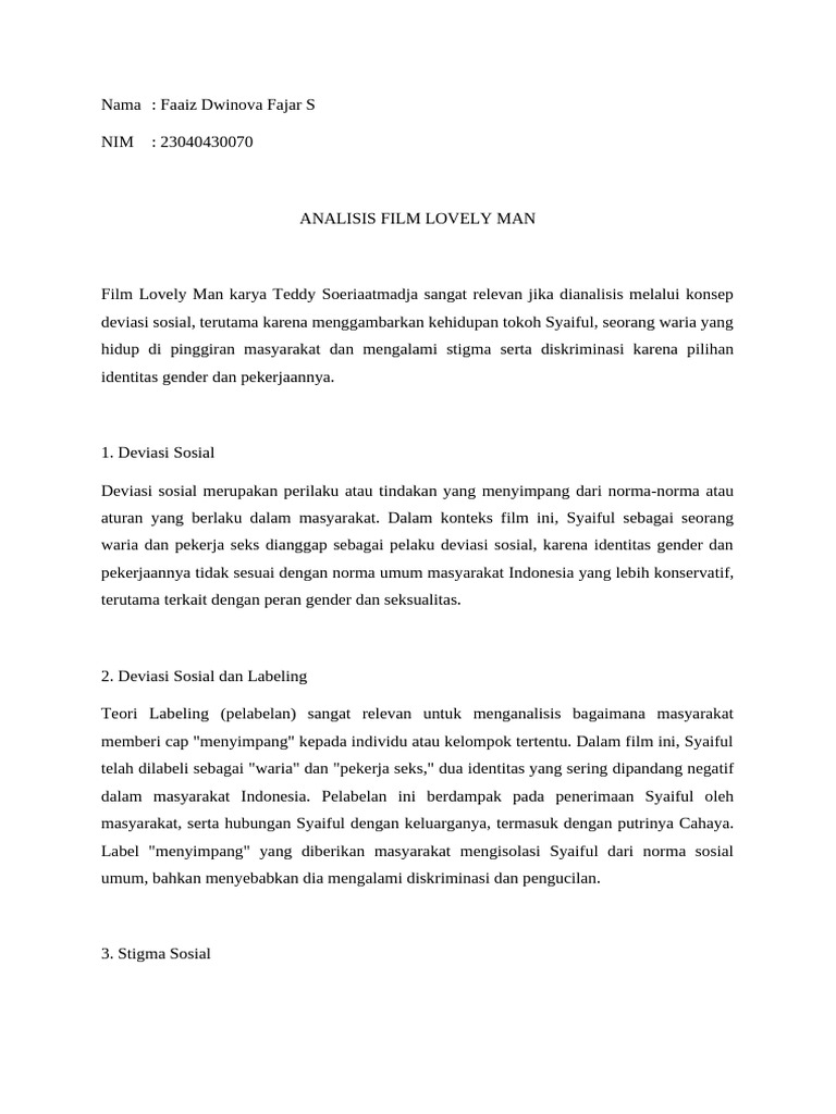 Analisis Deviasi Sosial di Lovely Man | PDF