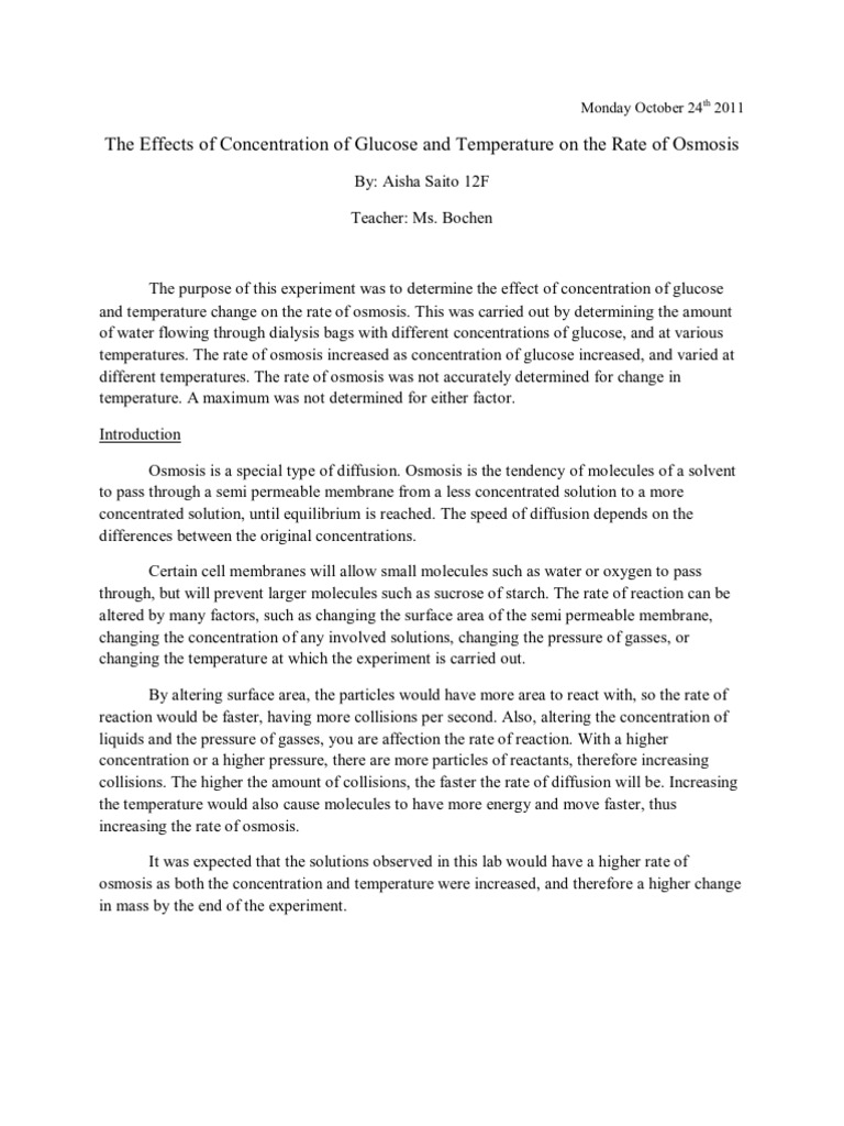 The Effects of Concentration of Glucose and Temperature On The Rate of ...