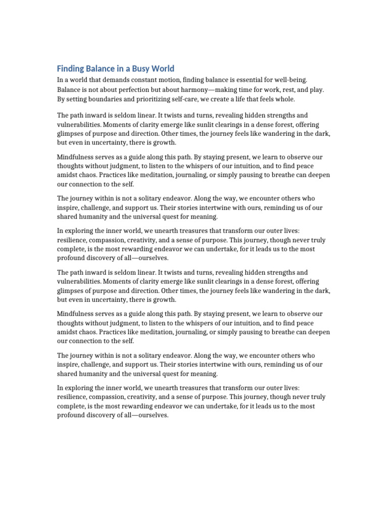 Finding_Balance_in_a_Busy_World | PDF | Psychological Concepts | Psychology Finding_Balance_in_a_Busy_World | PDF | Psychological Concepts | Psychology