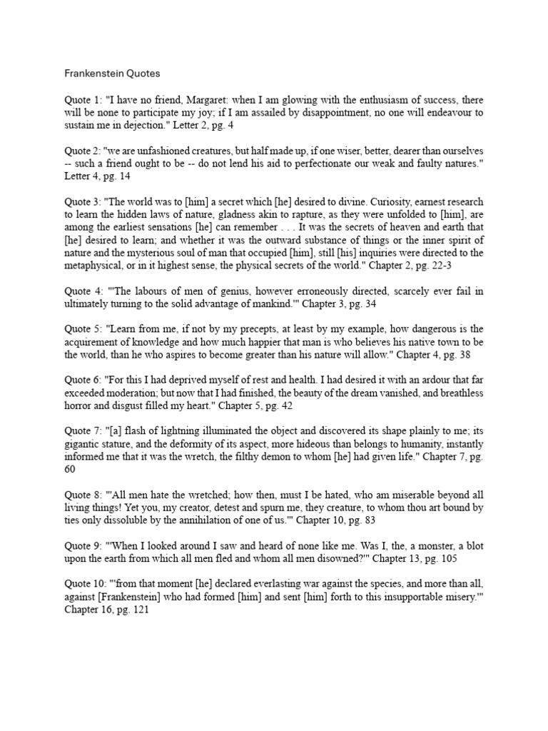 Frankenstein Quotes | PDF