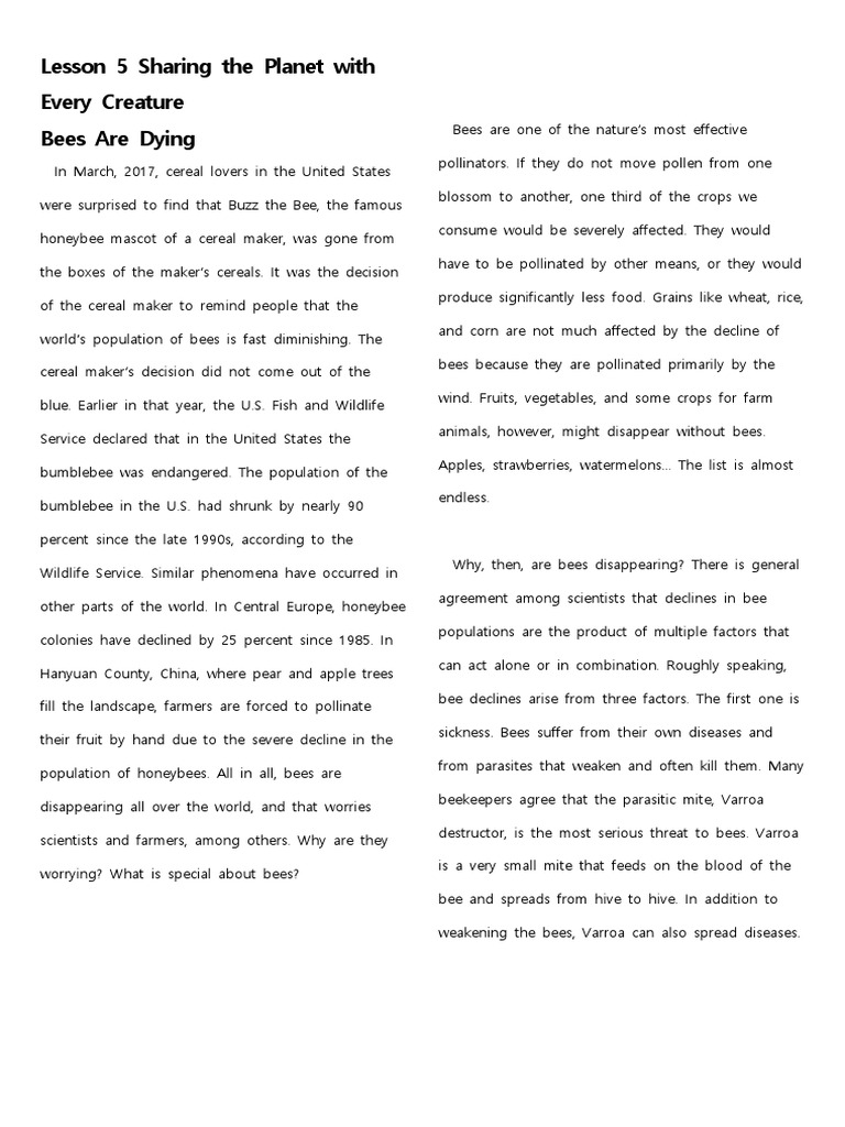Lesson 5 Sharing The Planet With Every Creature | PDF | Bees | Honey Bee