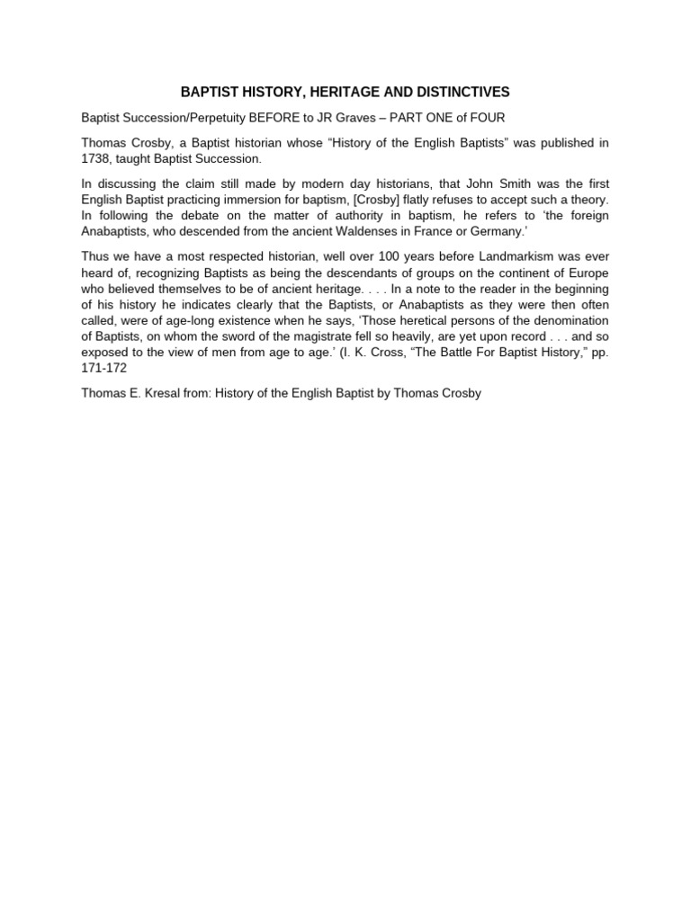 Baptist History, Heritage and Distinctives | PDF