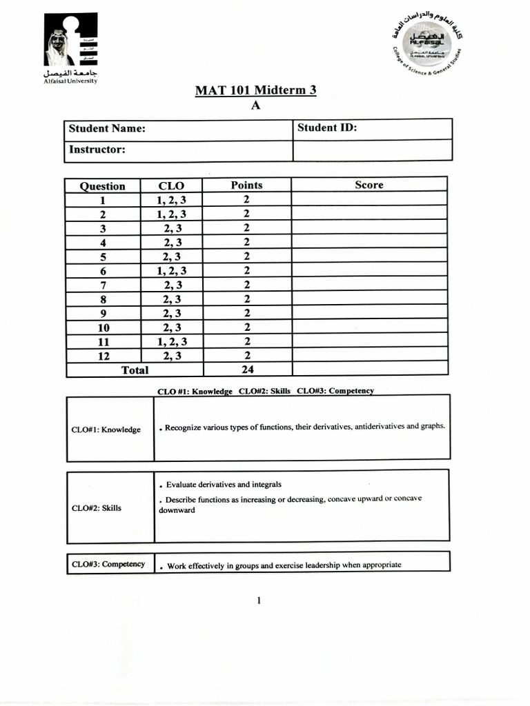 ? Mid 3 - Math 101 - Fall 2021 - Version AA | PDF