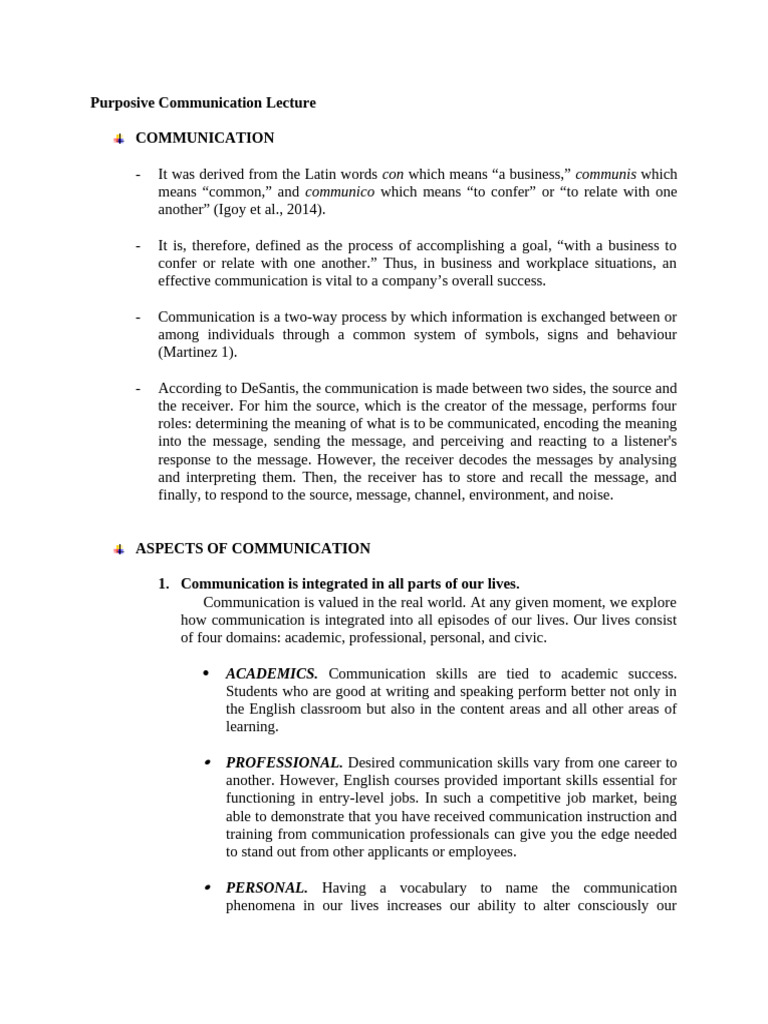 Chapter 1- Purposive COMMUNICATION | PDF | Communication | Nonverbal Communication