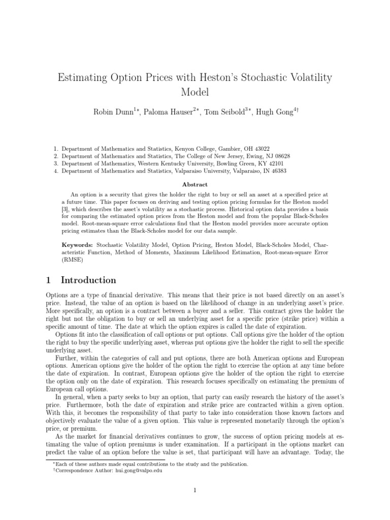 Momentsofhestonmodelestimating Option Prices With Hestons Stochastic Volatility Model Pdf