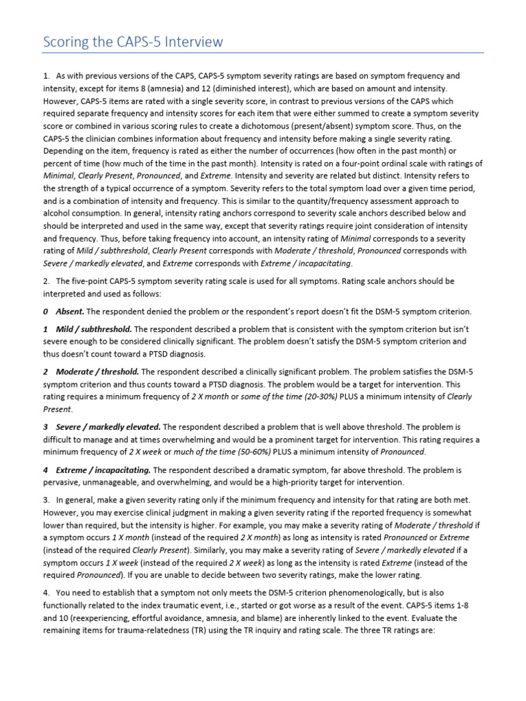 Scoring the CAPS-5 | PDF | Psychological Trauma | Dissociation (Psychology)