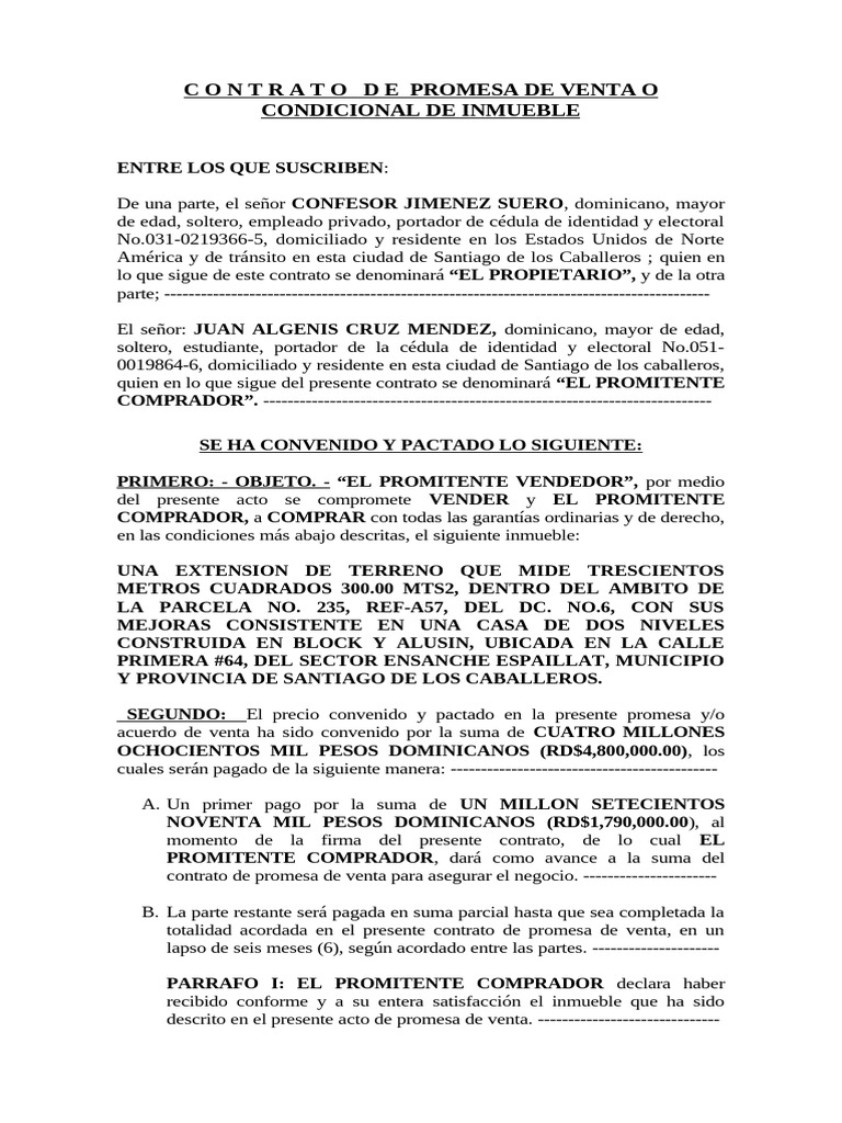Contrato de Promesa de Venta Confesor 2025 | PDF | Ley común