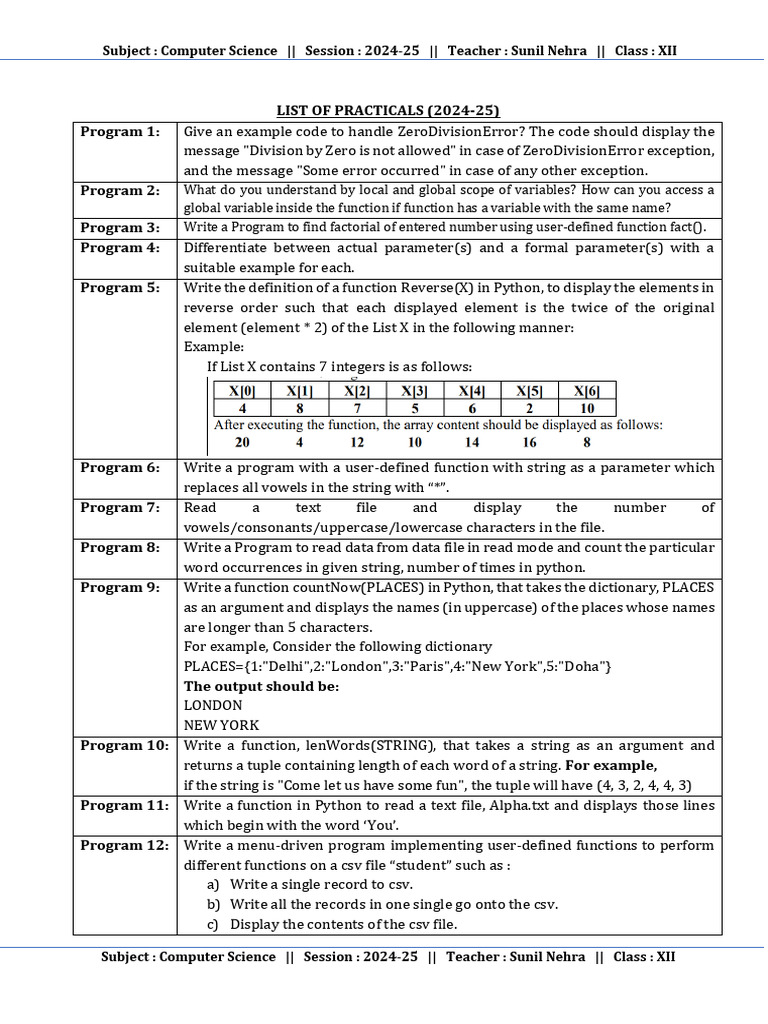 XII CS Practical File 2024-25 | PDF | Parameter (Computer Programming) | Table (Database)