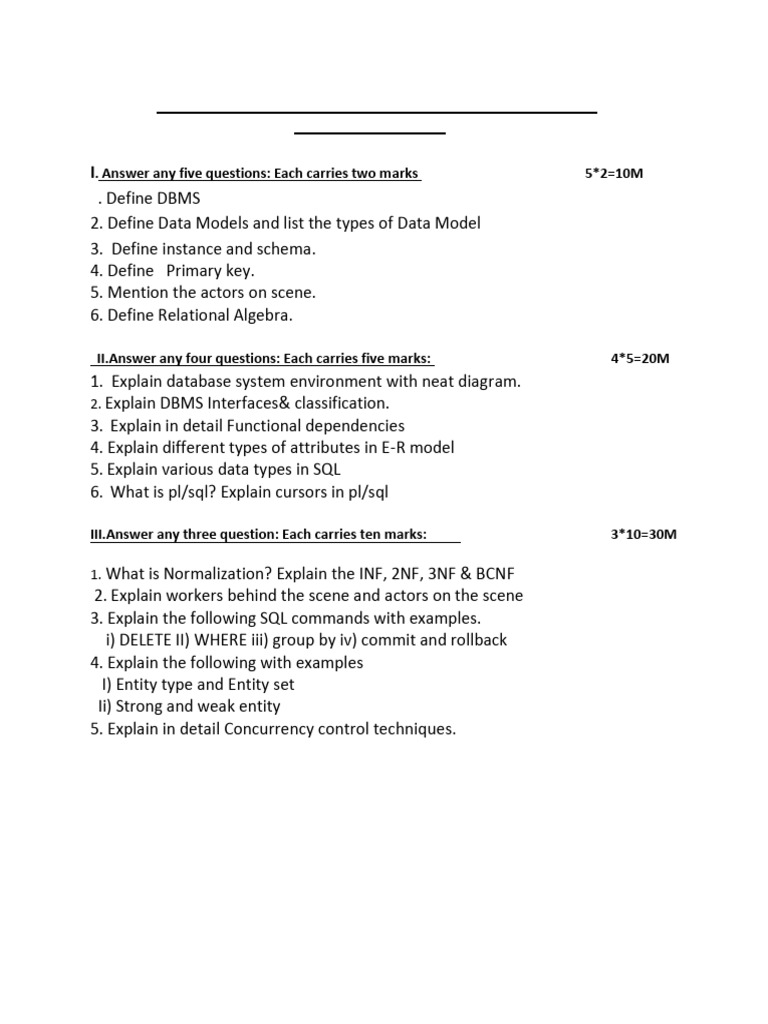 DBMS MODEL QUESTION PAPER | PDF DBMS MODEL QUESTION PAPER | PDF