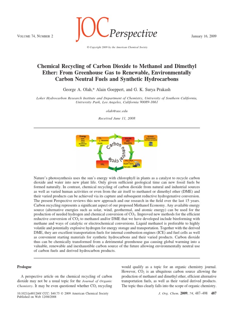 Chemical Recycling of Carbon Dioxide To Methanol and Dimethyl Ether ...