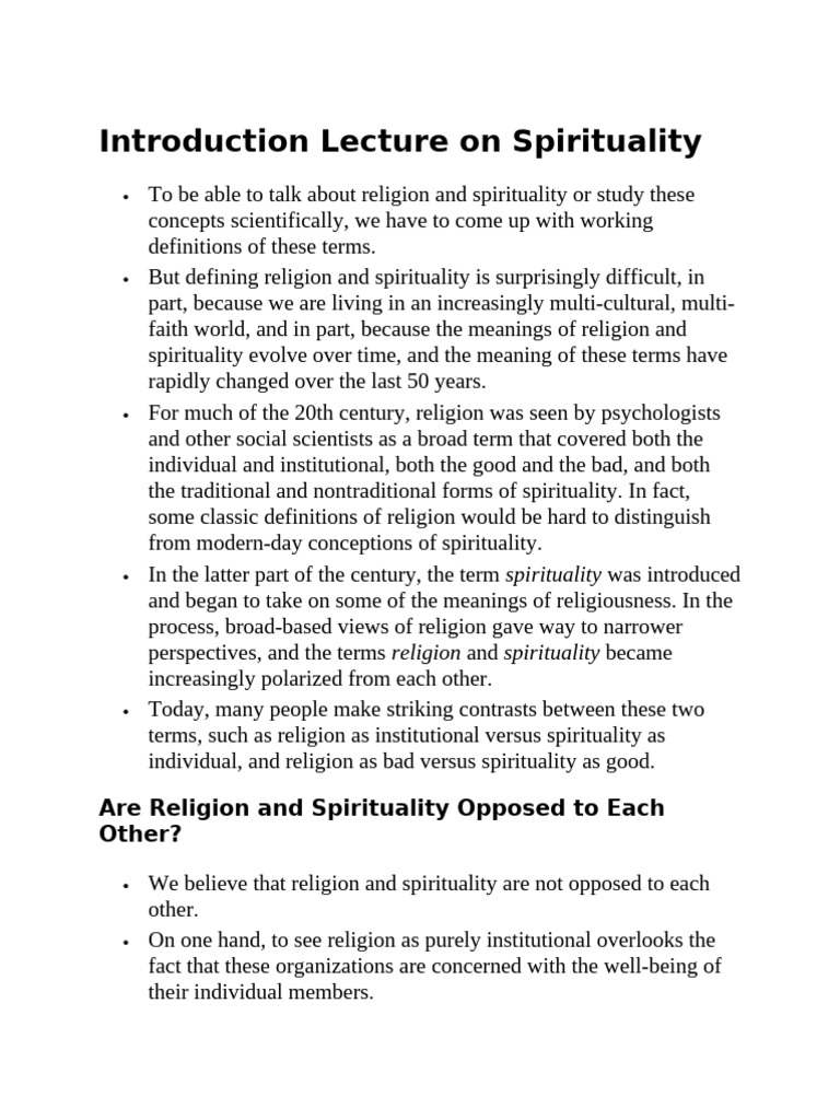 Intro-Lecture-on-Spirituality | PDF | Spirituality | Transcendence ...